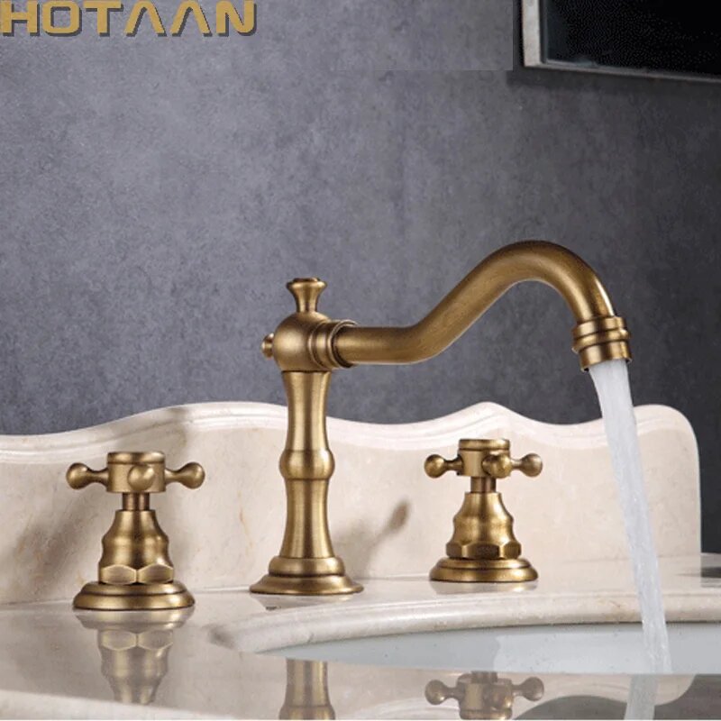 Смеситель для раковины HOTAAN античная латунь, 3 шт, цвет антиквариат