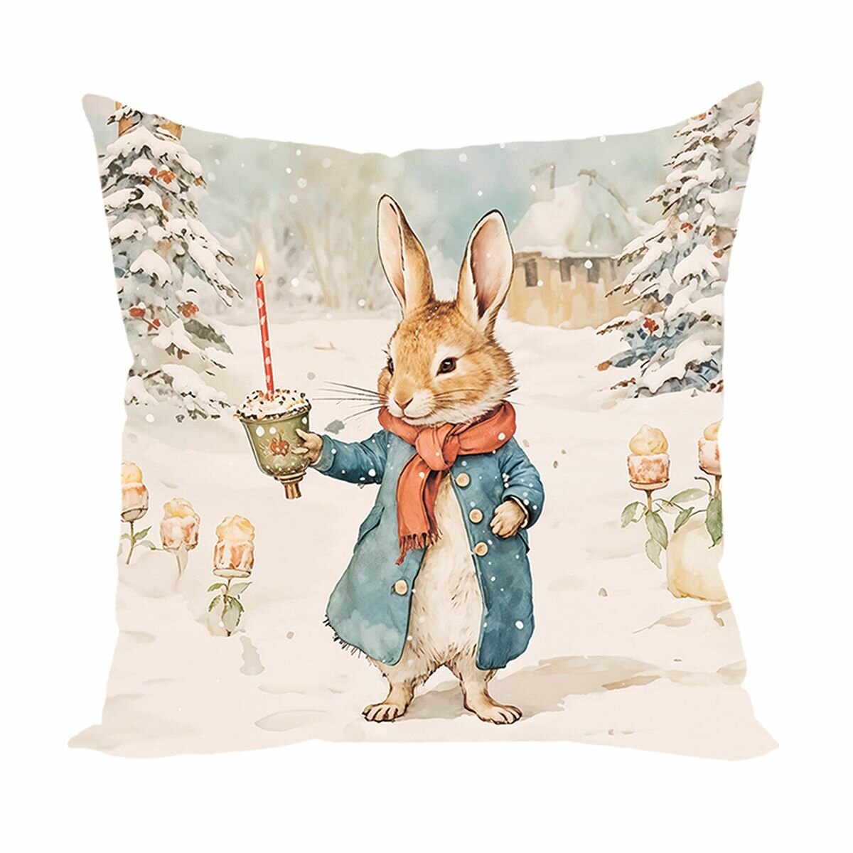 Подушка декоративная Ушастик с рождественской свечой Твил 40х40 Новый год