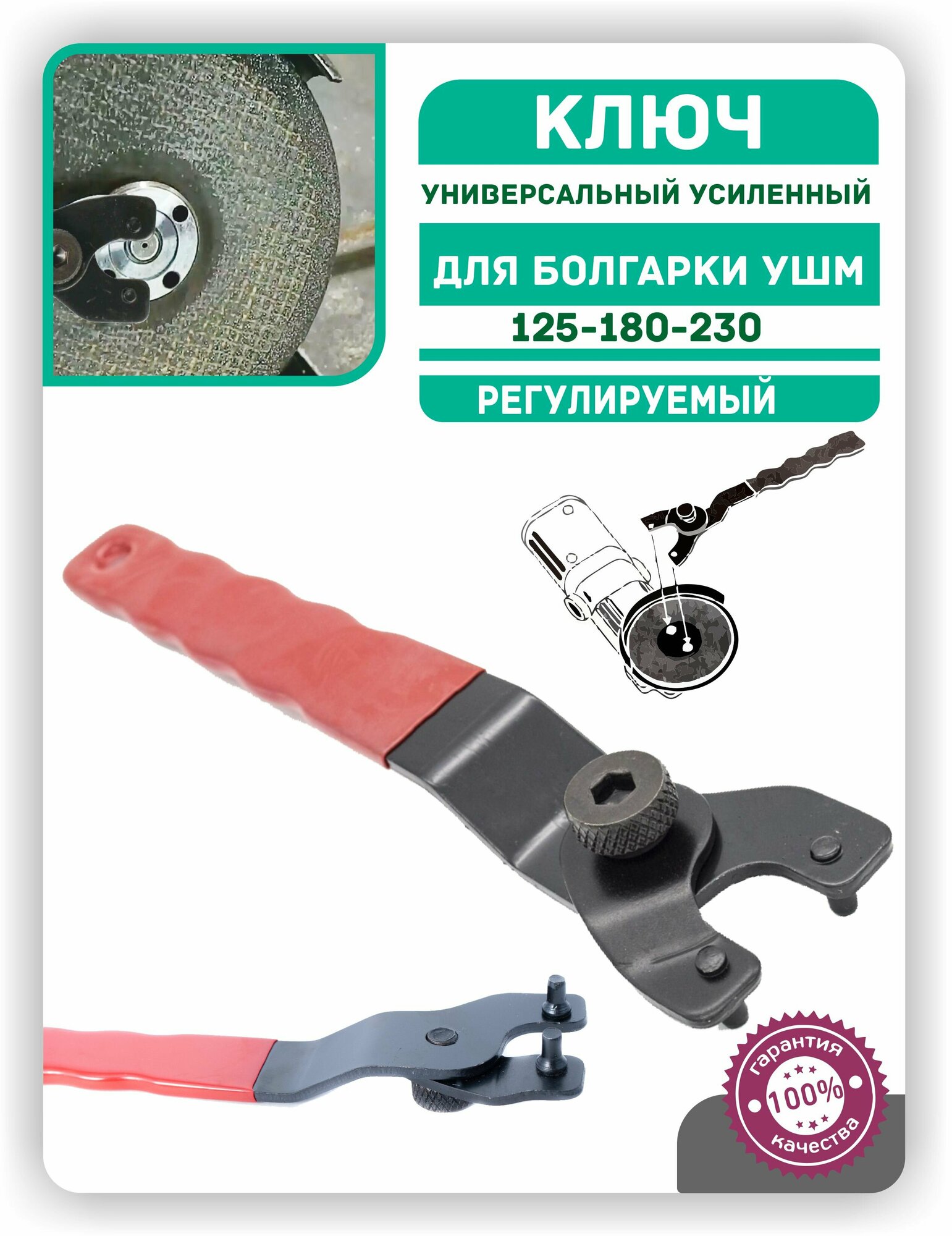 Ключ регулируемый универсальный для болгарки УШМ УПМ 115/125/180/230/450мм усиленный для планшайб