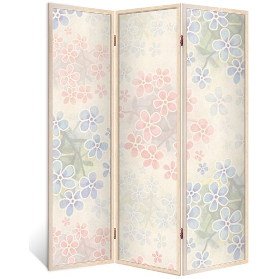 Ширма перегородка Декор Депо для комнаты деревянная "Легкие ромашки" двухсторонняя с картинкой (абстр) 3 створки кремовый дуб 176х140 см 11 кг