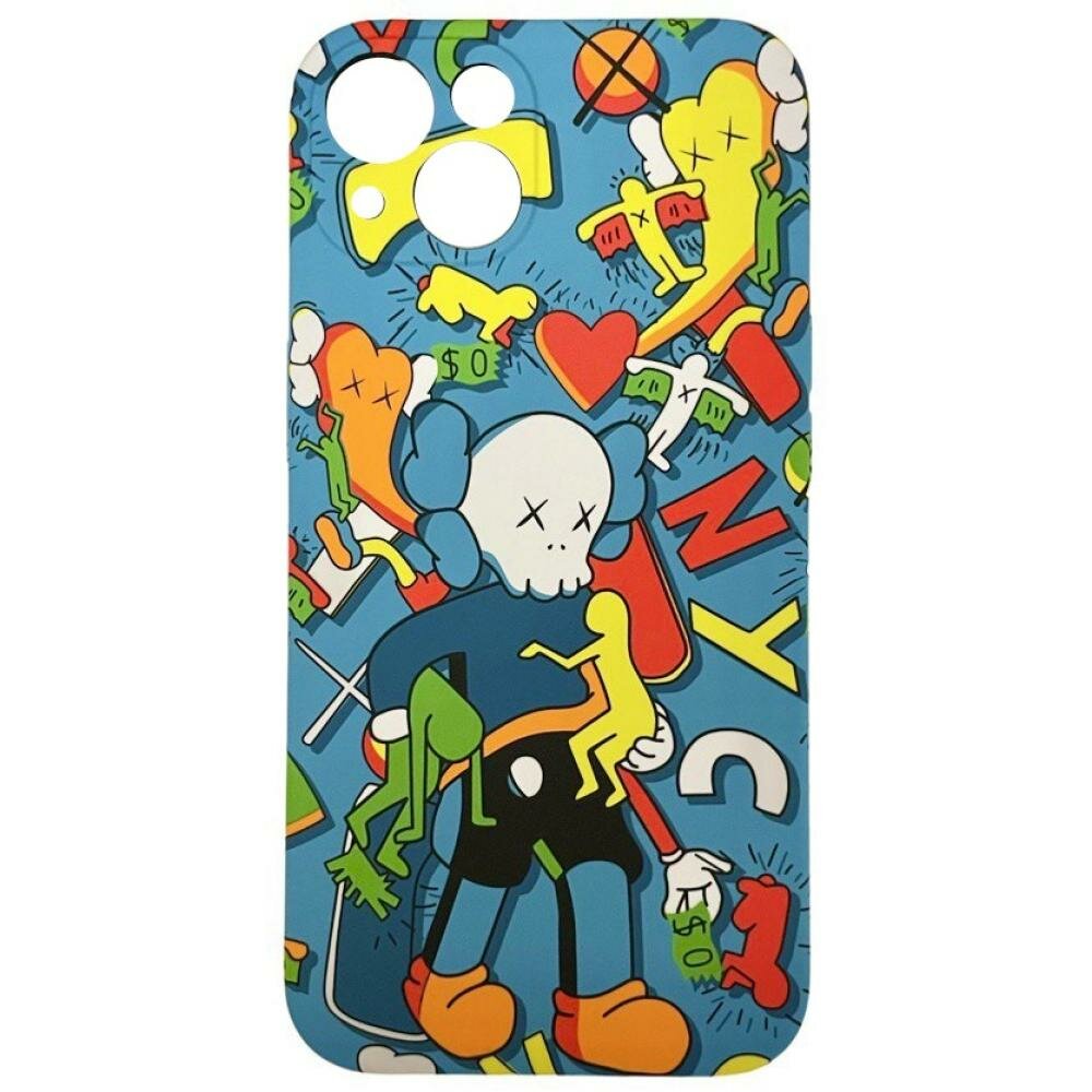 Чехол силиконовый Iphone 13 Luxo KAWS Нью-Йорк, светящийся в темноте
