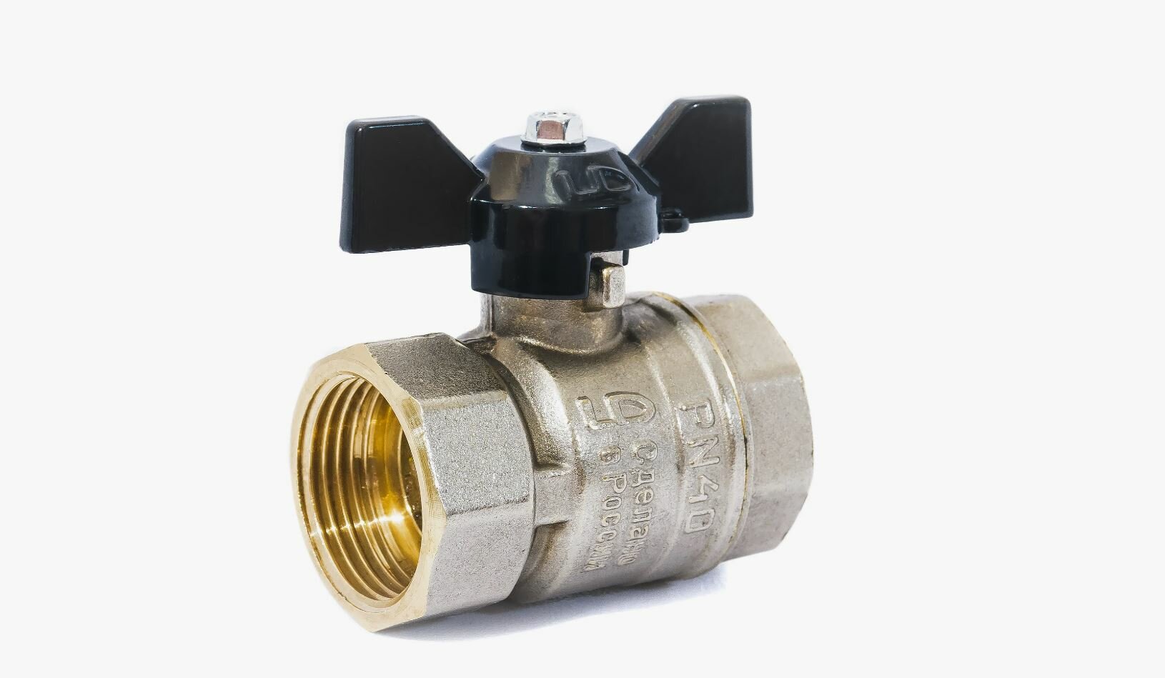 Кран шаровой ручка бабочка, латунь, внутренняя/внутренняя резьба 1", PN40 никель, RTP