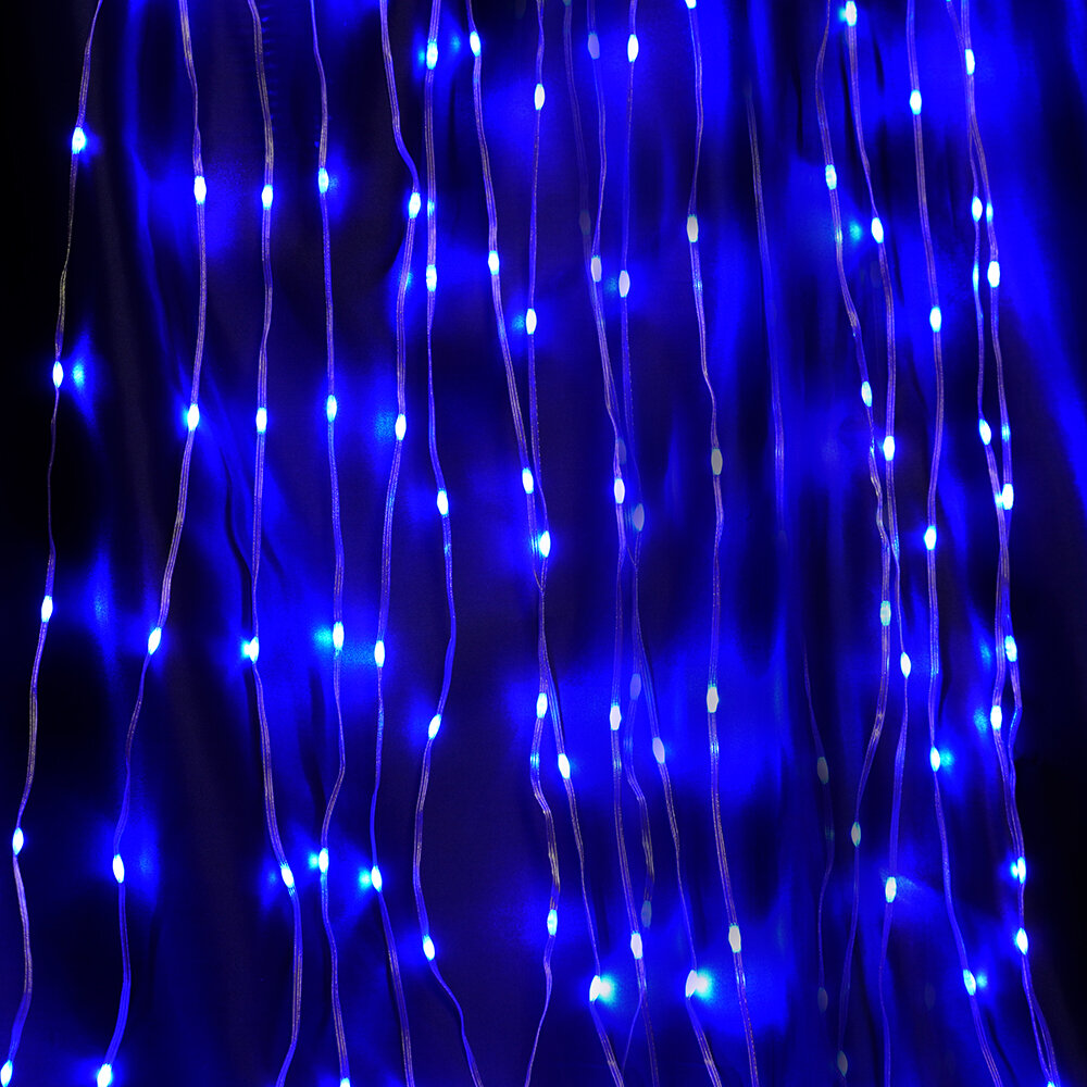 Светодиодная гирлянда Feron CL28 занавес Водопад 3*3м + 3м 230V синий с контроллером, c питанием от сети, прозрачный шнур 48606