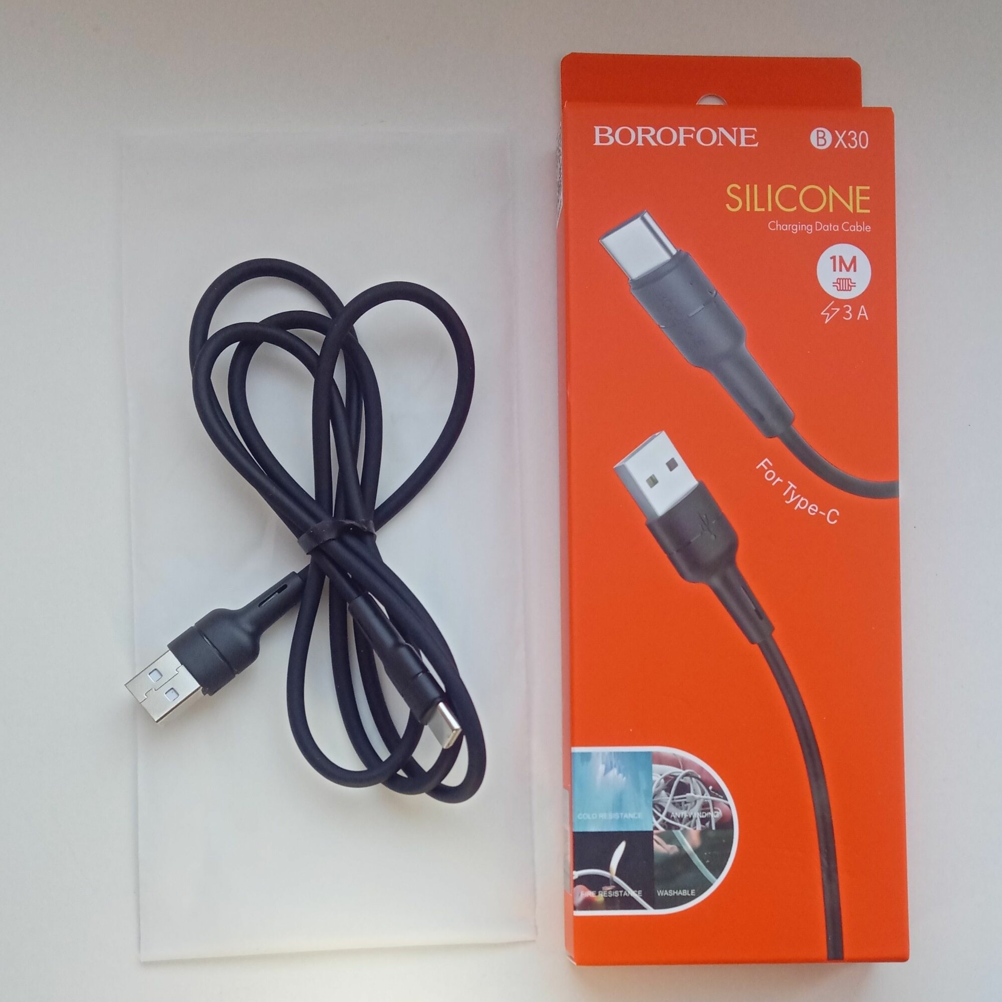 Кабель USB-A/Type-C, 3А для мобильных устройств, черный, 1 метр.