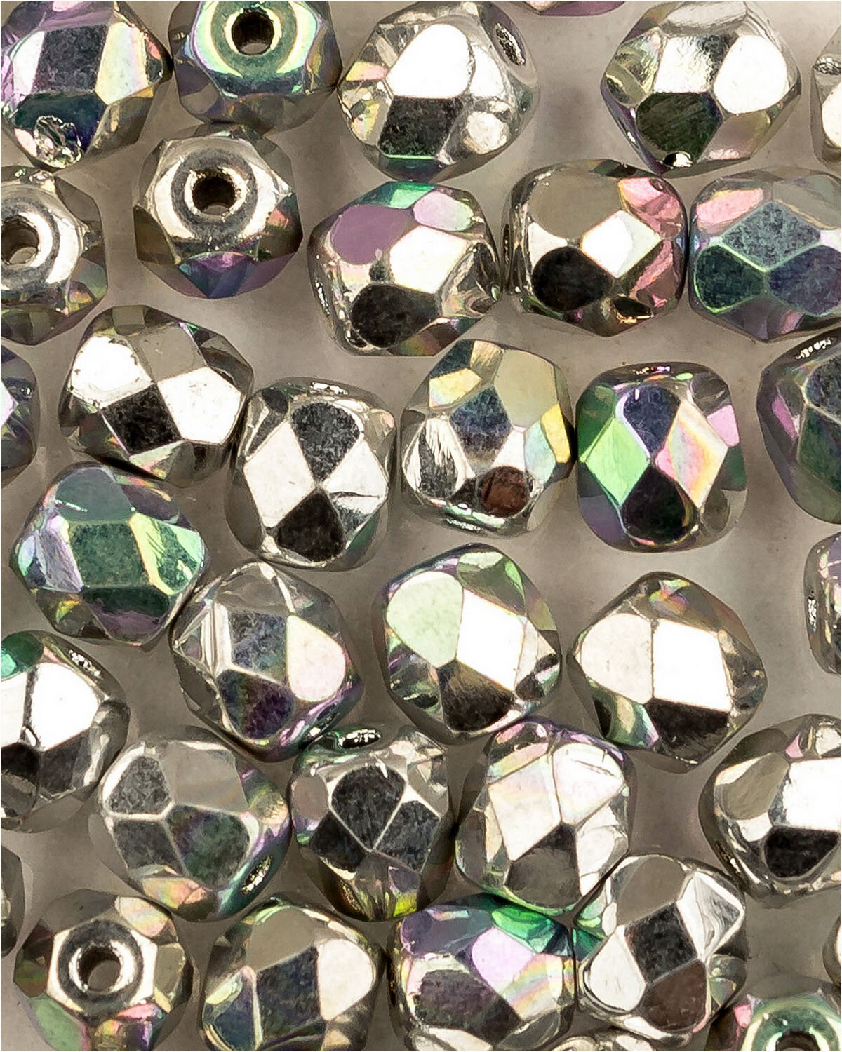 Стеклянные чешские бусины, граненые круглые, Fire polished, 4 мм, цвет Crystal Glittery Silver, 50 шт.