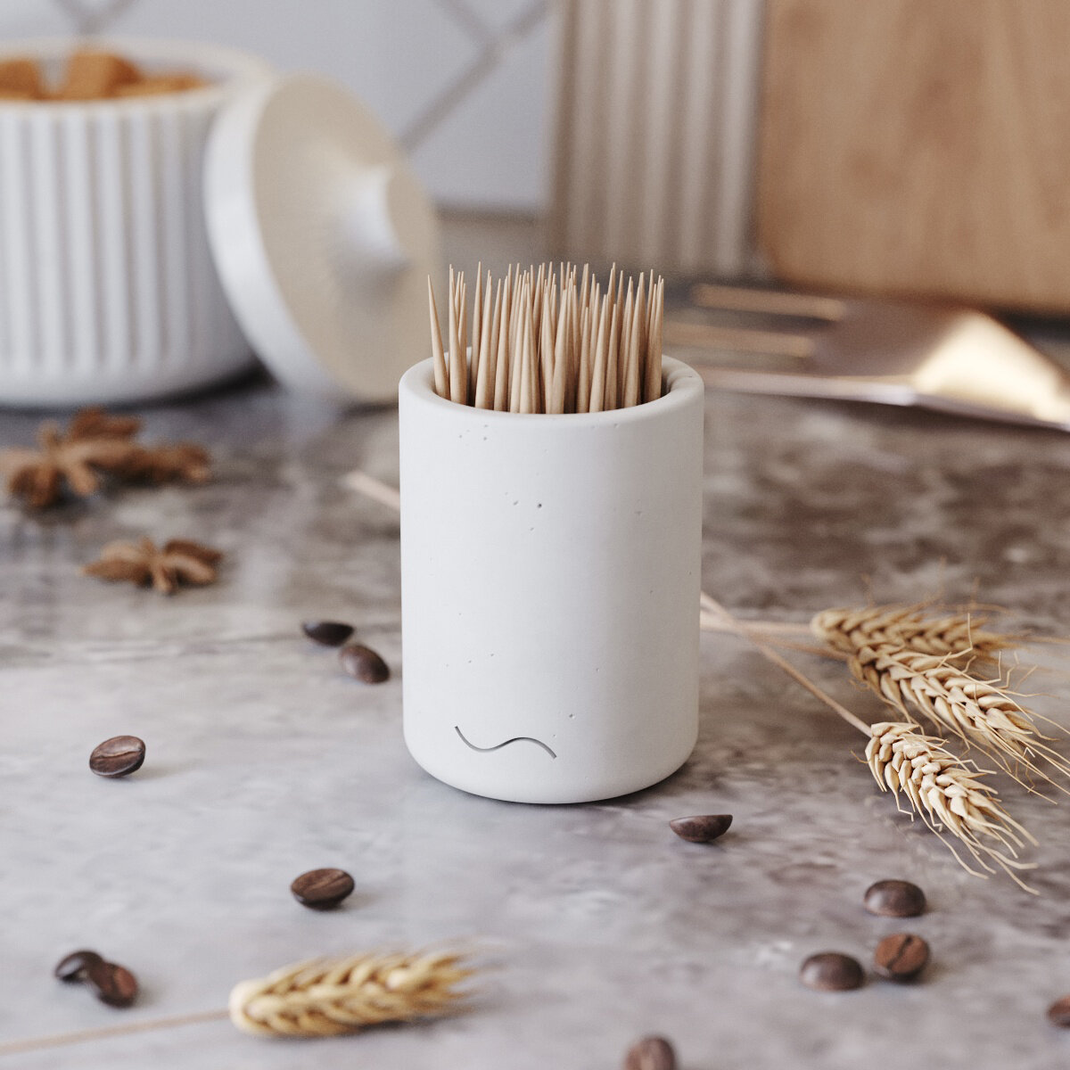 Подставка для зубочисток Astrid, органайзер для зубочисток, держатель для зубочисток, бетон, белая матовая