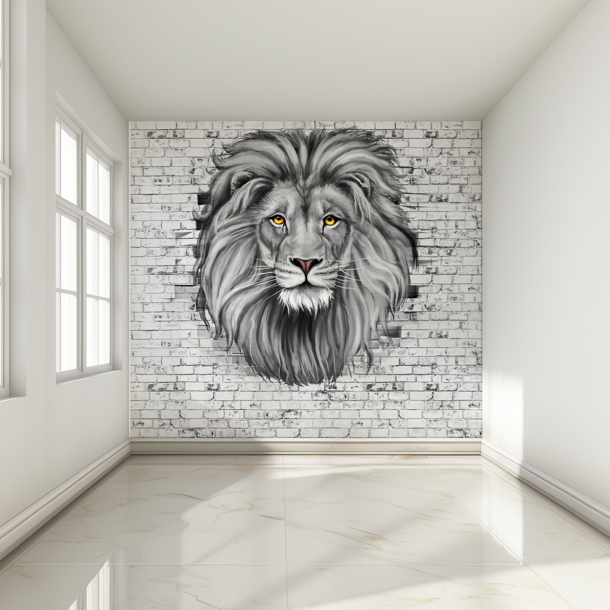 Фотообои 3д на стену "Лев", флизелиновые 300х270 см на кухню, спальню, зал
