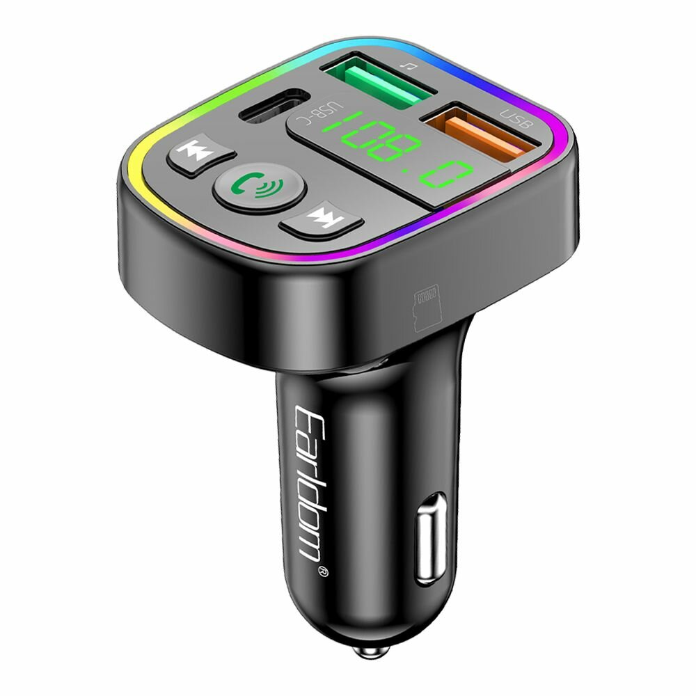 АЗУ Earldom ET-M103 2хUSB, 1хUSB-C, 3.1А, QC3.0, BT5.3, RGB, LED дисплей, FM