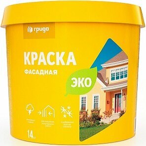 Краска Фасадная Грида Эко 14кг Белая, Матовая, Водно-Дисперсионная.