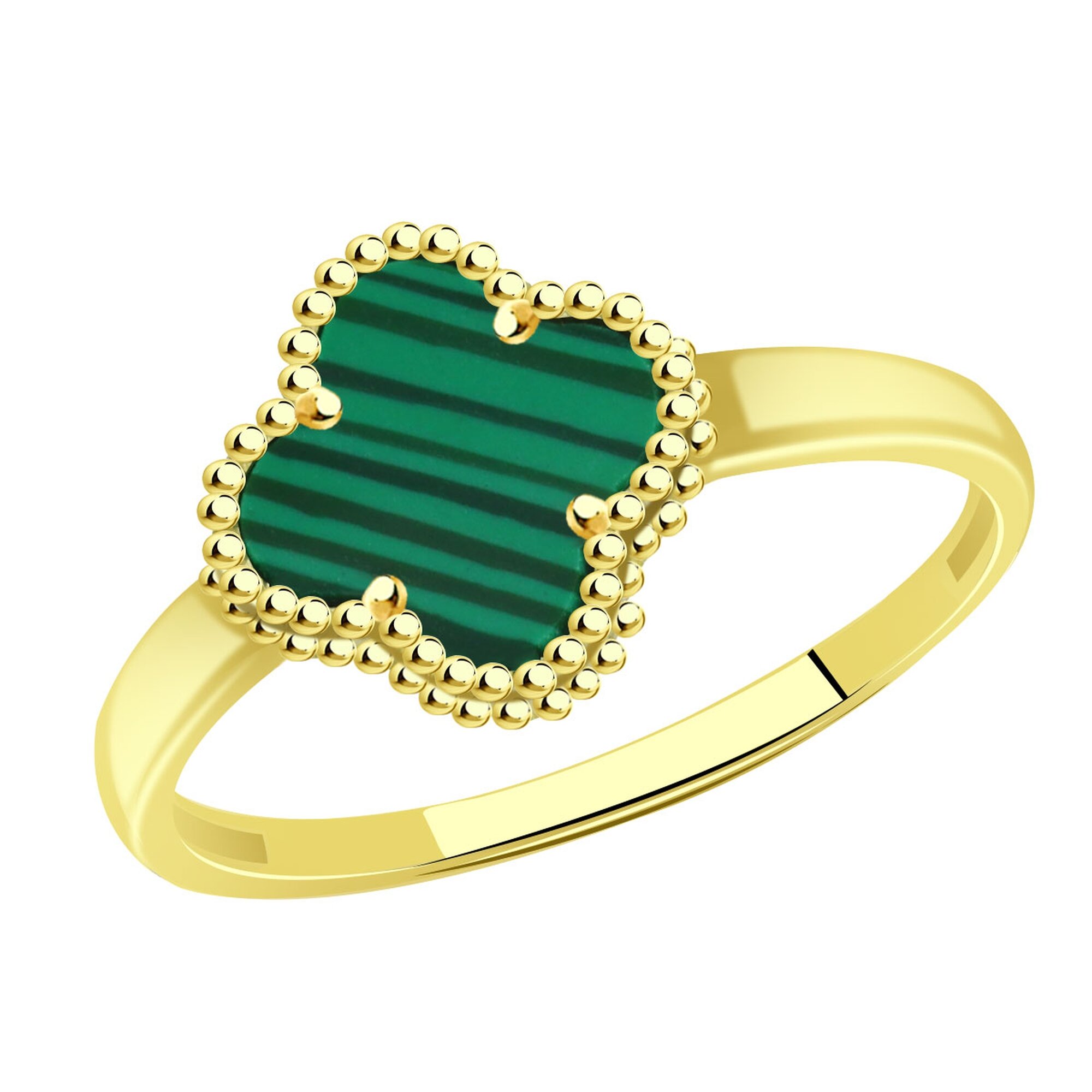 Кольцо, желтое золото, 585 проба, малахит