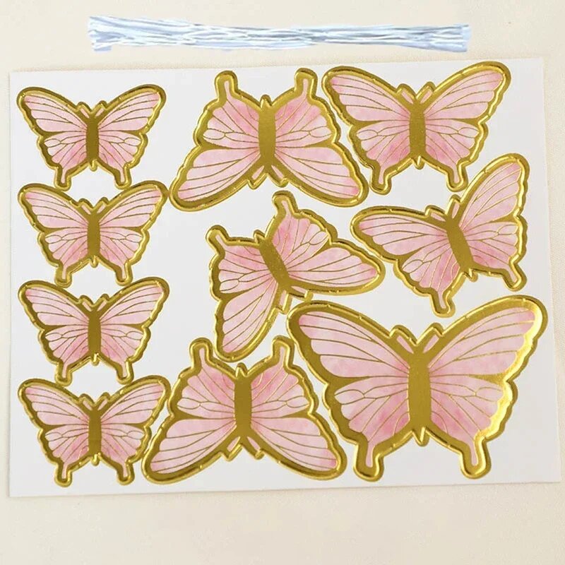 Розовые бабочки для торта, 10шт, Golden-Pink-10PCS