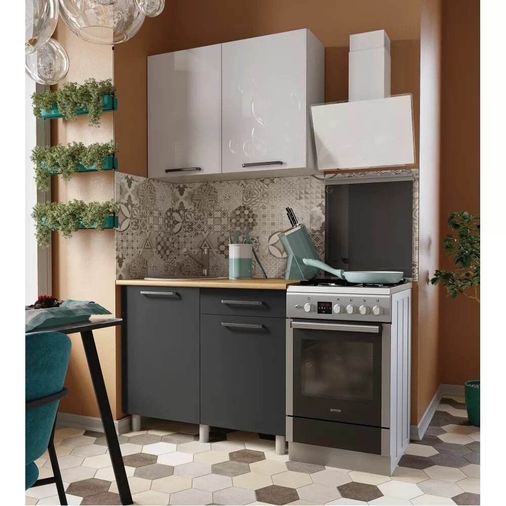 Кухонный гарнитур (кухня) без столешницы Тоскана 1.0м, Фасад Графит/ Белый ЛДСП, без столешницы 1000х2160х430 тэкс