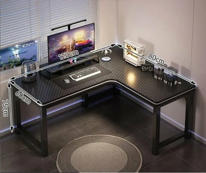 Игровой компьютерный стол угловой черный металлический с ДВП столешницей HPL фасадом openings для проводки размер 120x80x75 см max нагрузка 200 кг