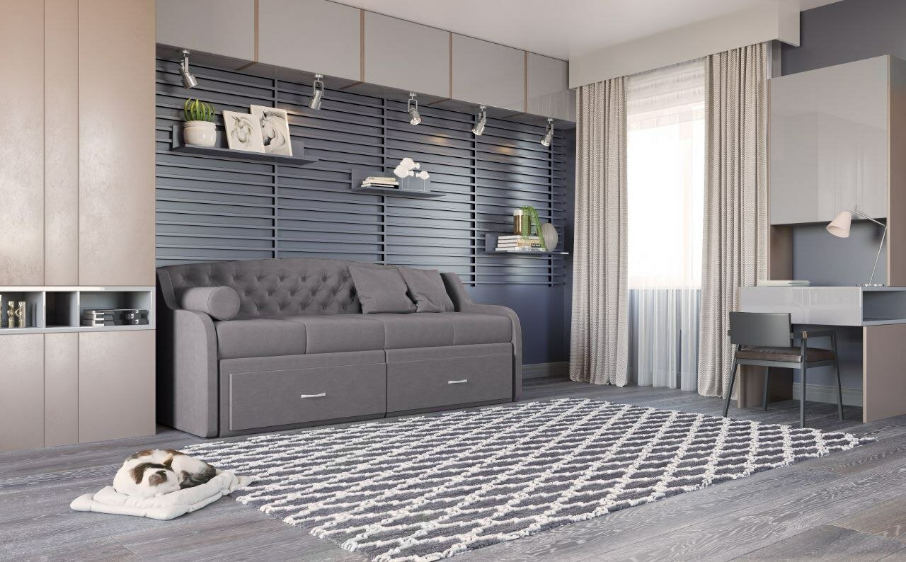 Диван-кровать Моника NEW Ткань Lovely 33(велюр) для детской спальни гостиной с ящиками 2120х940(1600)х950 Мебельный рай