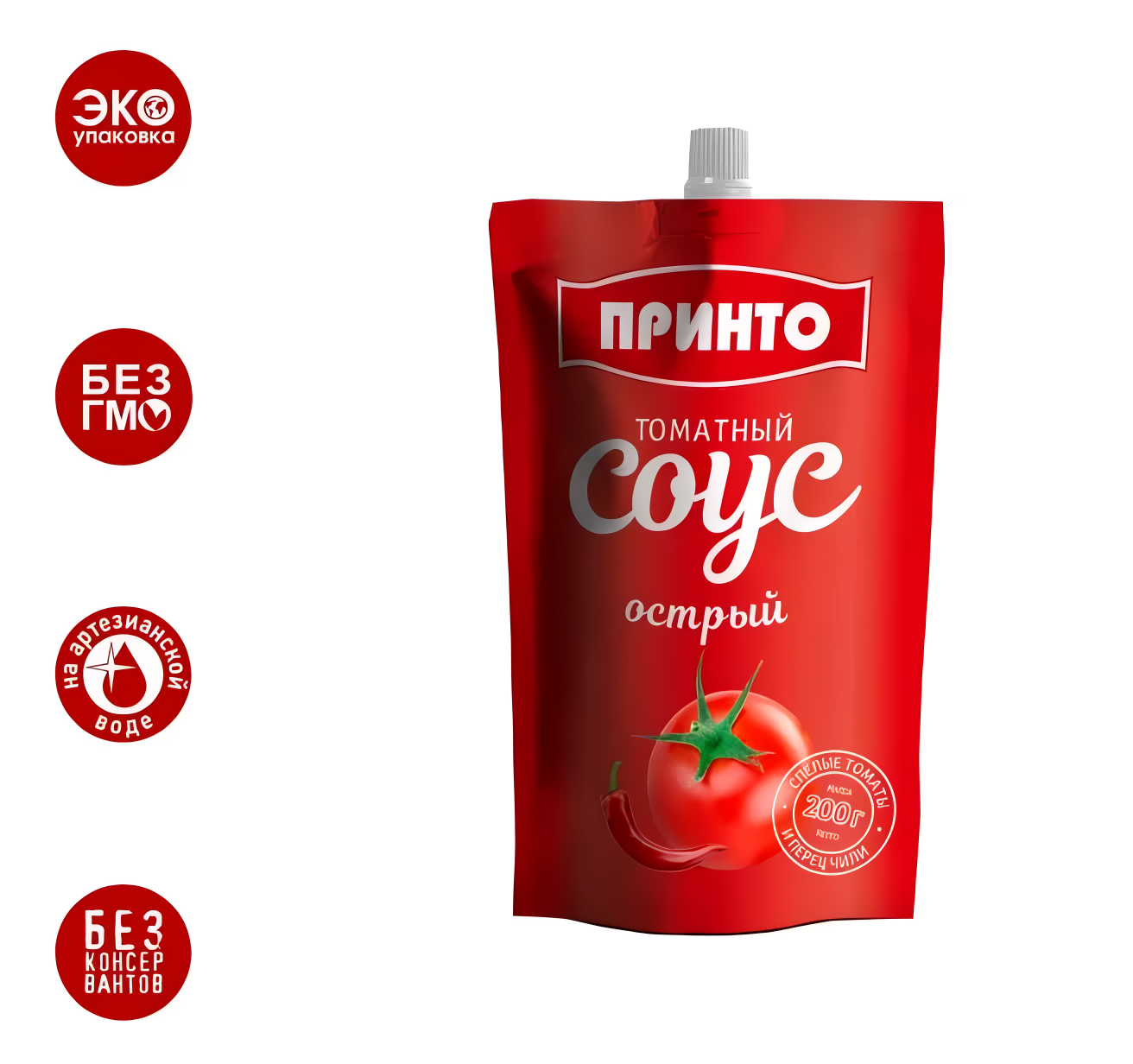 Соус томатный "Острый" Принто, дой-пак с дозатором, 200гр 4шт