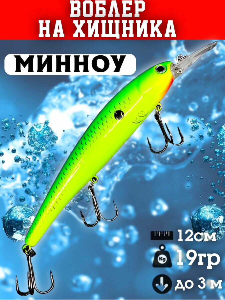 Воблер Бандит Минноу 120мм 19гр с заглублением до 3м / Приманка воблер для троллинга на щуку, судака