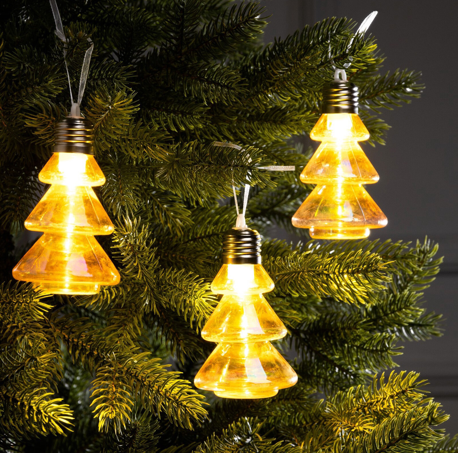 Набор ёлочных игрушек "Ёлки-конусы" от батареек, новогодний интерьерный декор, световая фигура, украшение на Новый год, игрушка на ёлку, 3 шт, 3 LED фонарика, свечение тёплое белое