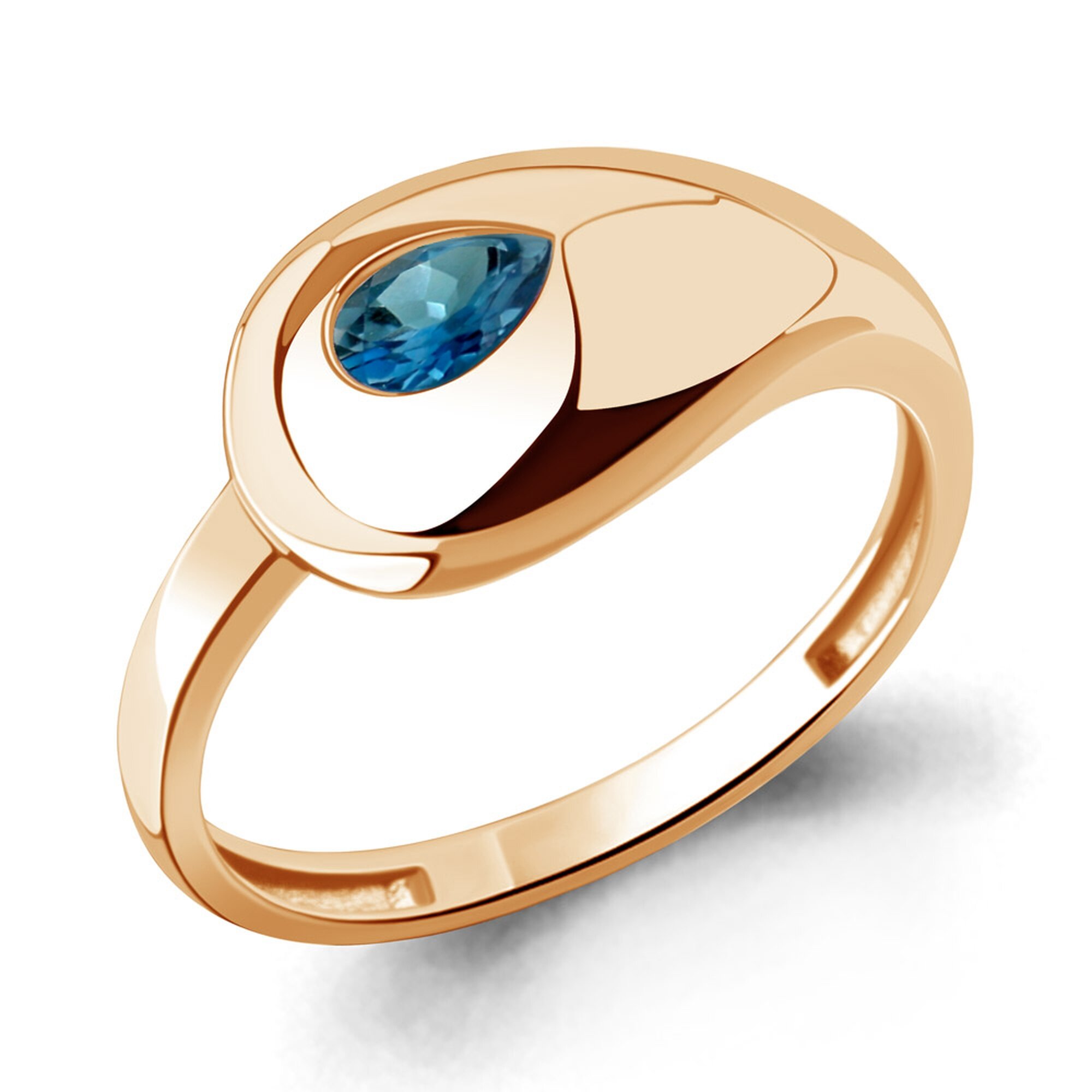 Кольцо, серебро, 925 проба, золочение, Лондон топаз