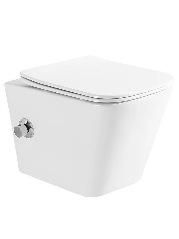 Унитаз подвесной Azario Hugo AZ-10007 с функцией биде, безободковый, с микролифтом, глянцевый белый