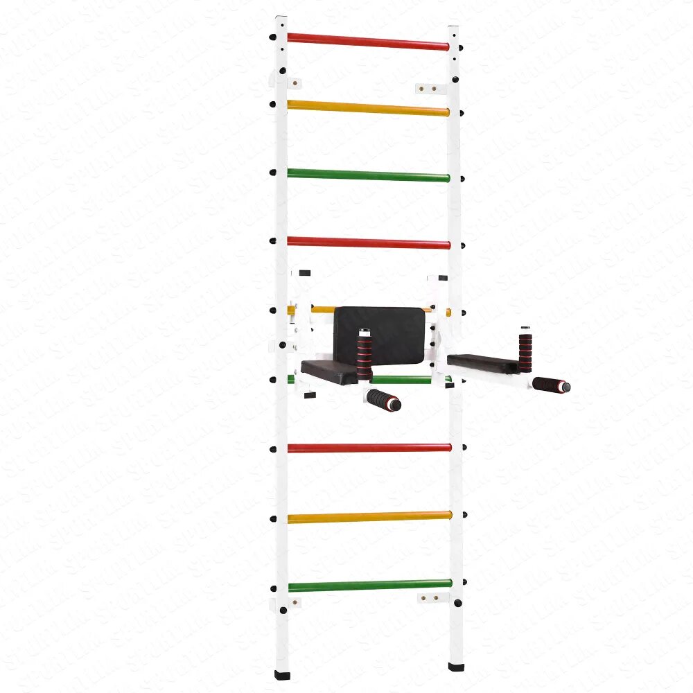 Шведская стенка с брусьями, тренажером для пресса и упорами под штангу Asta97 Белая