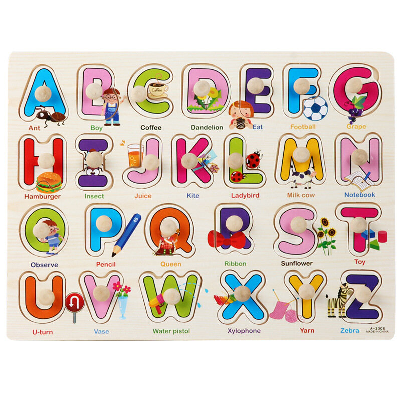 3D Пазл Доска Монтессори Раннее Обучение Алфавит Животные Транспорт Доска для Хвата Детская Игрушка 1-3 года Деревянный Пазл