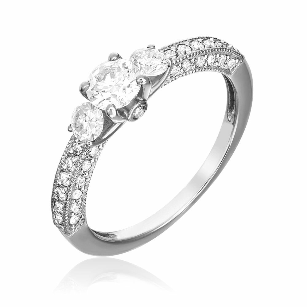 Кольцо помолвочное PLATINA, белое золото, 585 проба, родирование, фианит