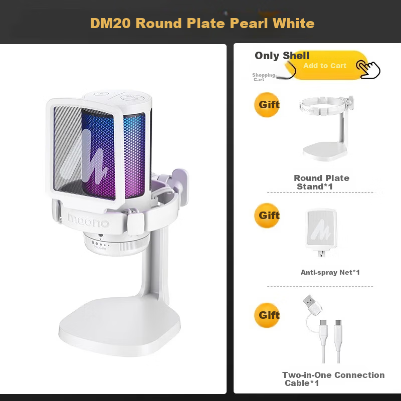 Maono DM20 Проводной USB-микрофон с шумоподавлением для гейминга, стриминга, мобильных устройств и караоке Цвет：DM20