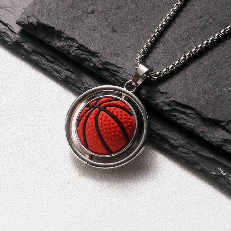 Серебряная цепочка с подвеской в виде вращающегося баскетбольного мяча, 70 см