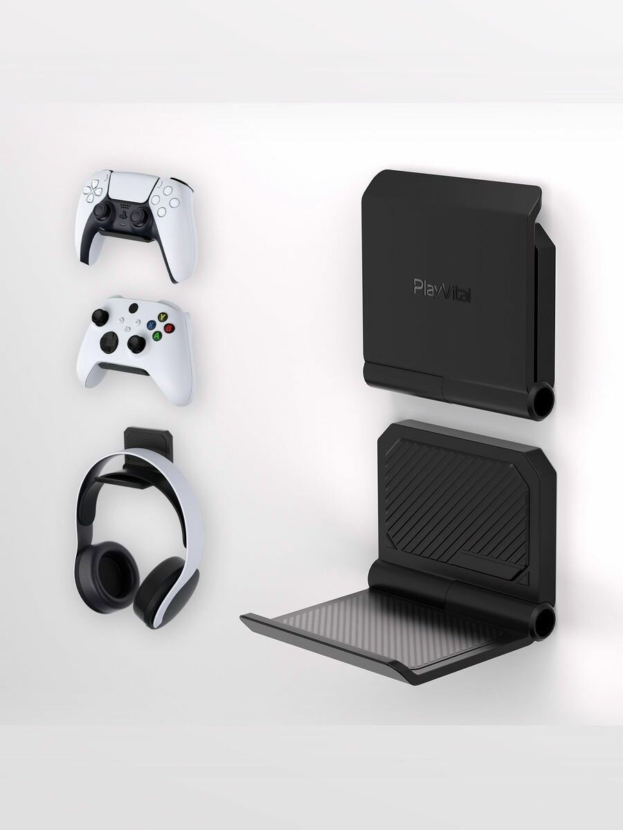 PlayVital FOLD держатель для контроллера PS5/PS4/Xbox/Switch 2 Pro, настенный, складной, антискользящий, 2 шт, черный