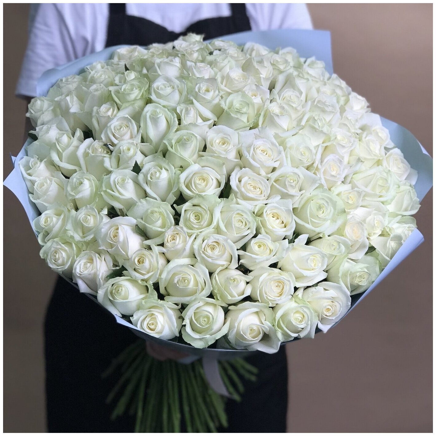Цветы живые букет из 101 белой розы, 60 см в упаковке Flor2u