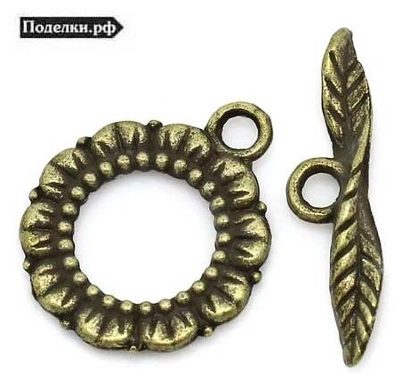 Фурнитура для бижутерии Тогл Цветок 0002644 бронзовый цвет 20x17 мм (застежка 24x6 мм), цена за 2 шт.