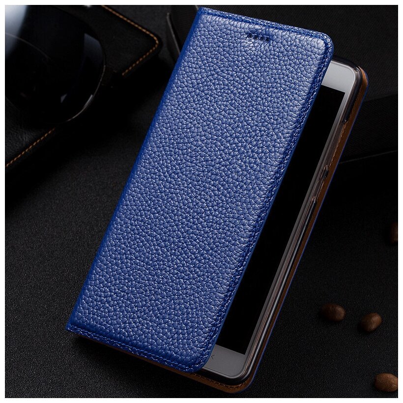 Чехол-книжка MyPads Premium для Samsung Galaxy Note 8 из качественной натуральной мраморной кожи буйвола прошитый элегантной прострочкой синий с .