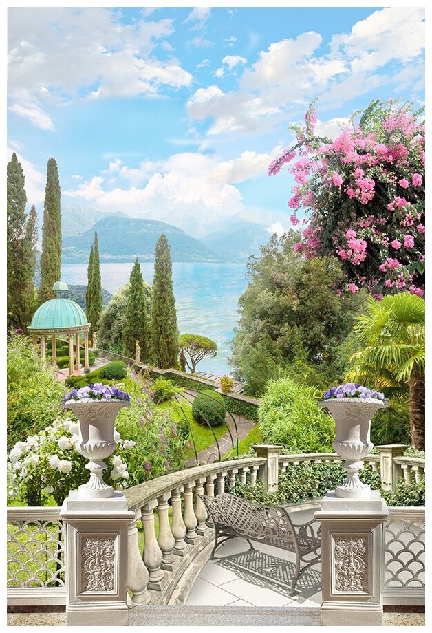 Фотообои Уютная стена "Летняя веранда в саду" 180х270 см Виниловые Бесшовные (единым полотном)