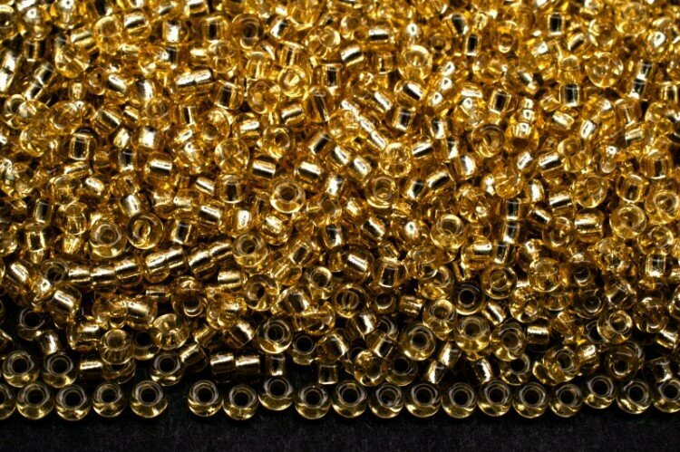 Бисер японский MIYUKI круглый 11/0 #0002 золотой, серебряная линия внутри, 10 грамм