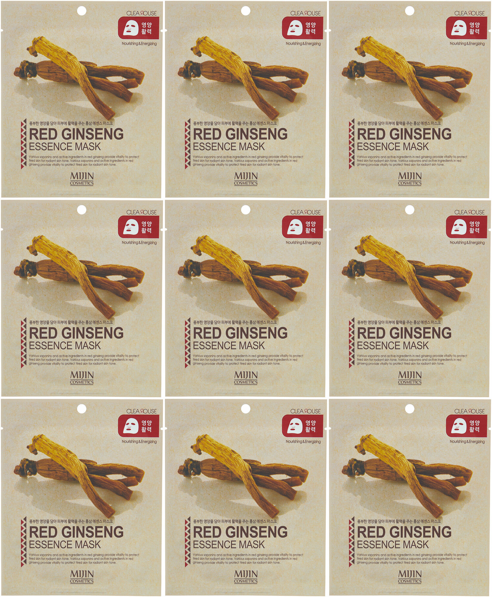Mijin Маска тканевая для лица RED GINSENG ESSENCE MASK 25 мл, 9 шт