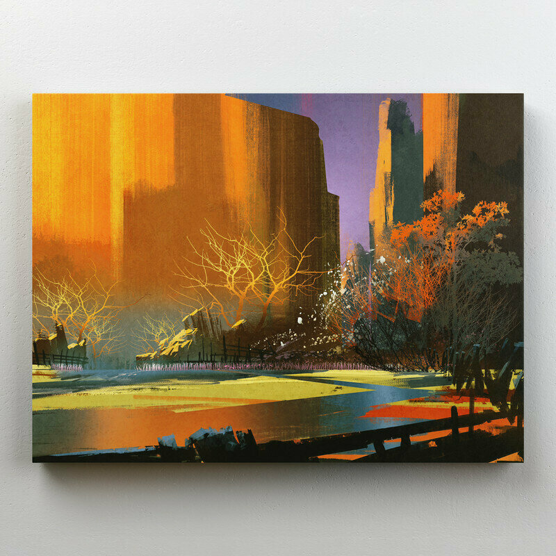 Интерьерная картина на холсте "Пейзаж - внутри каньона - живопись" размер 40x30 см