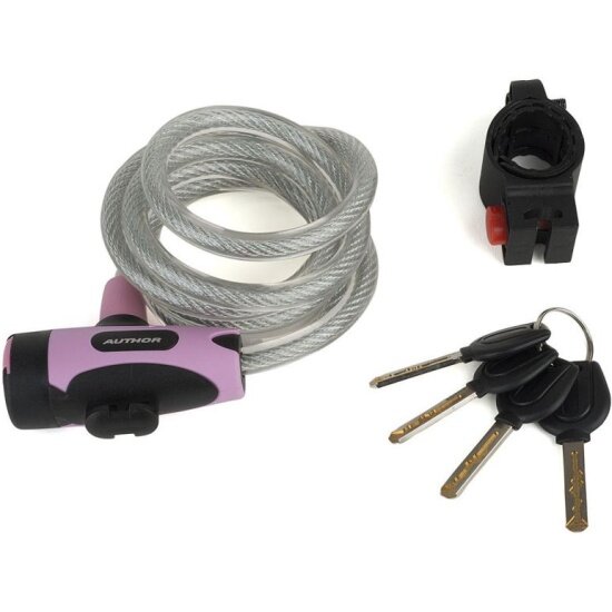 Замок велосипедный Author 8-17060221 ASL-25 10х1500мм автом. с крепл. с защ. колпачком (10) серебр.-розовый