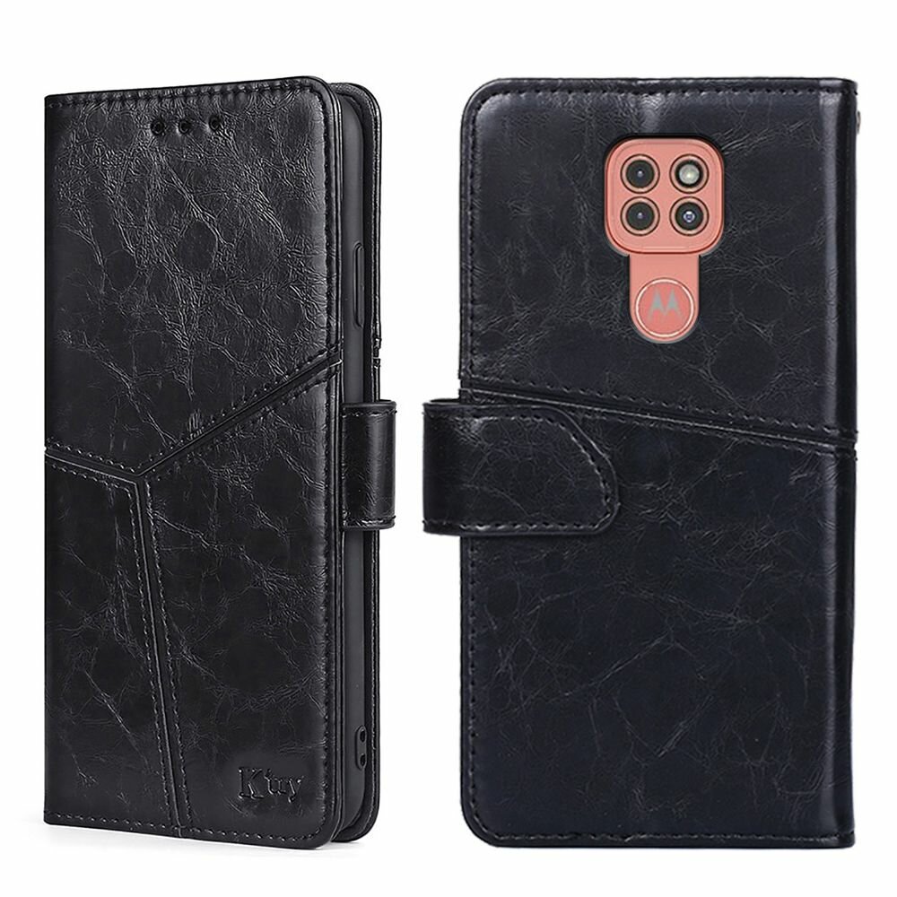 Чехол-книжка MyPads для Motorola Moto G9 / G9 Play / E7 Plus / Моторола Мото G9, объединяет геометрию (черный)