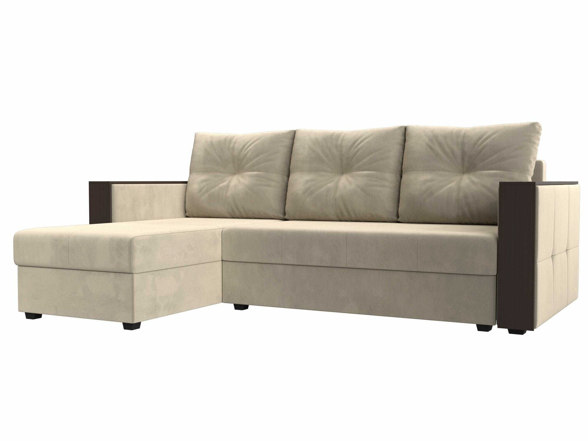 Диван угловой Валенсия Лайт левый угол, микровельвет, механизм еврокнижка, бежевый, 230x140x85см. Хит Диванов