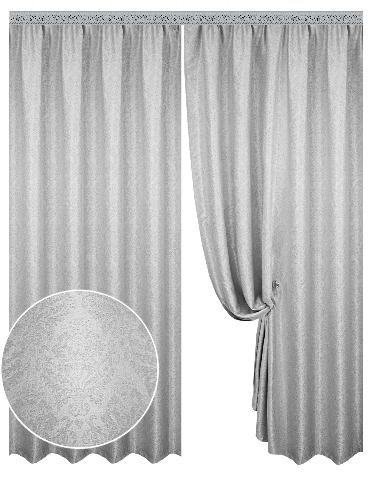 Комплект Портьер шторы занавески Серебро серый вензель димаут Ш 180 х В 270 см. - 2 шт.