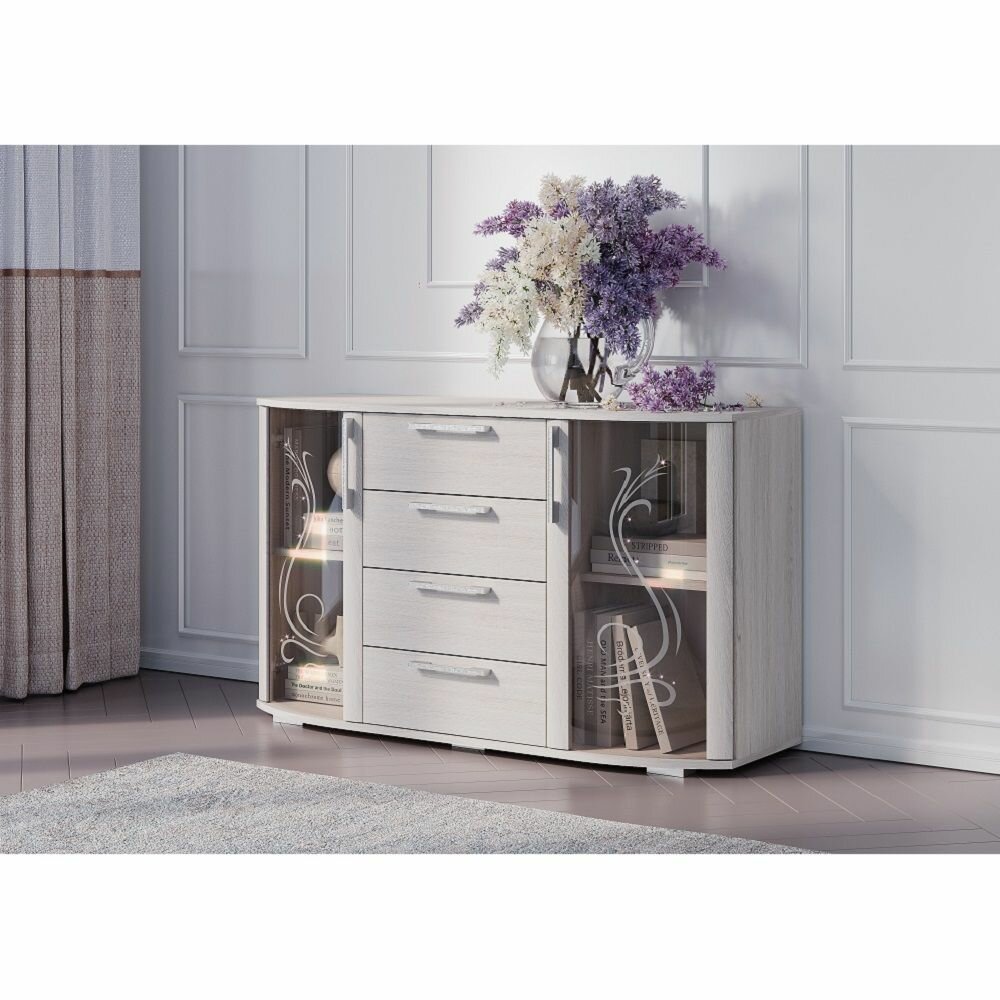 Комод Вита "Флорида", ясень, белый, ЛДСП, 130 см x 44,2 см x 77 см, для дома и дачи