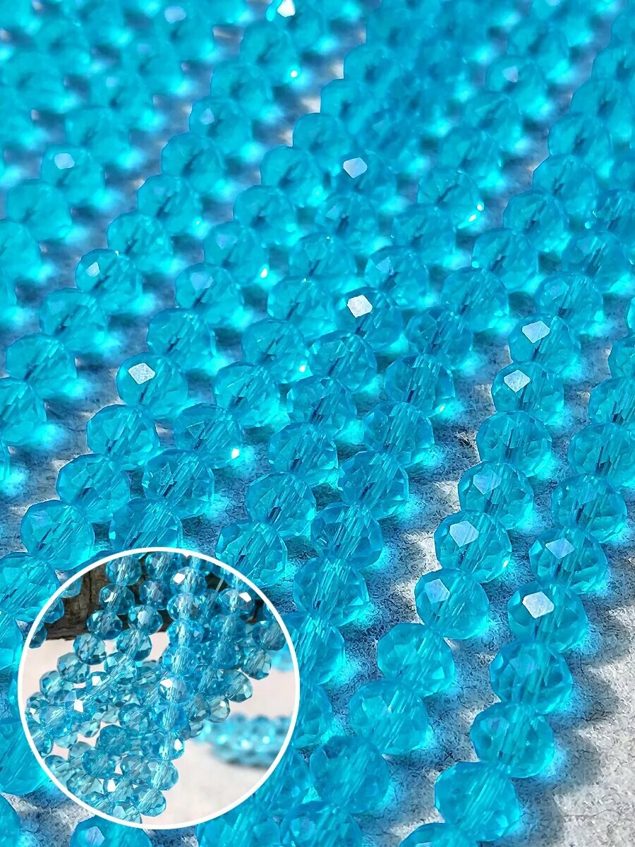 Бусины Океан бусин Рондели, стекло, гранёные, 120шт, голубой, 4мм, 1 нить