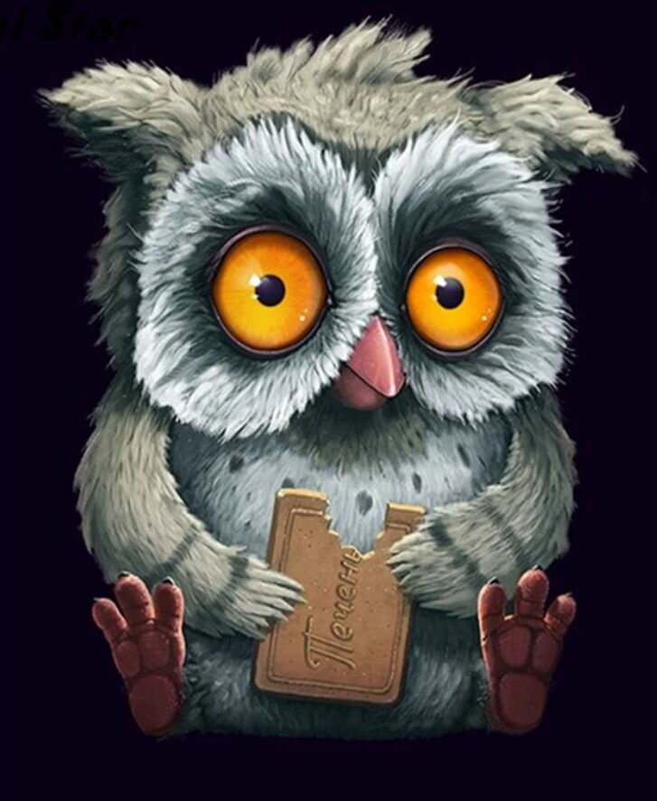 Алмазная мозаика на подрамнике "Сова с печеньем" , 20х30 см, сложность 5, цветов 17