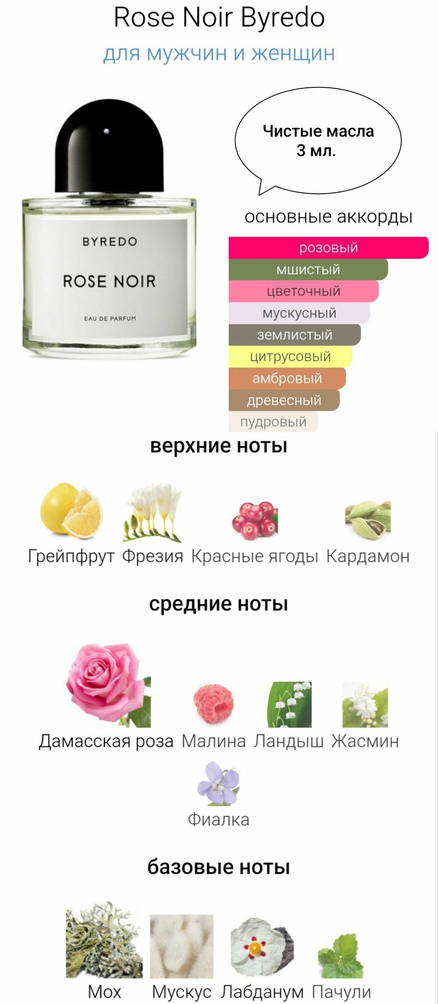 Масляные духи, аромат унисекс, "Rose Noir", Швейцария, парфюм масло, 3 мл ролик