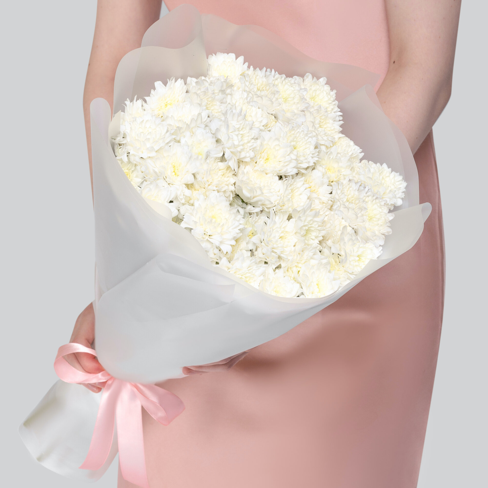 Букет Мегацвет24 "Кустовые хризантемы", 9 шт, белые, дизайнерская упаковка