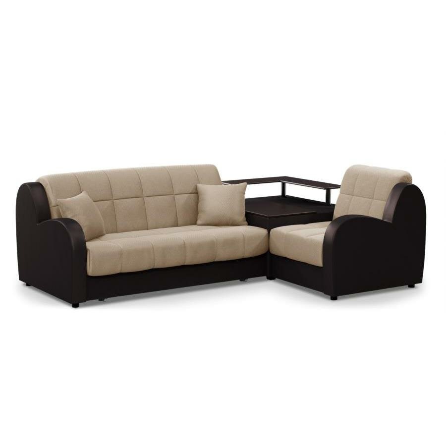 Угловой диван Барон Бежевый 2 велюр, аккордеон, 270х180х87 см, на металлическом каркасе