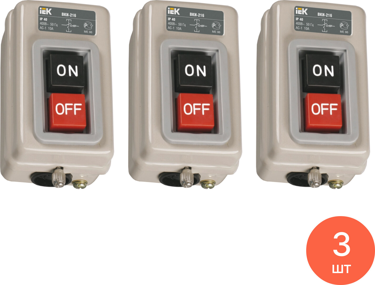 Кнопка управления IEK / ИЭК ВКИ-211 красная, черная 3P 6A 230/400B IP40, KVK10-06-3 / кнопочный пост (комплект из 3 шт)