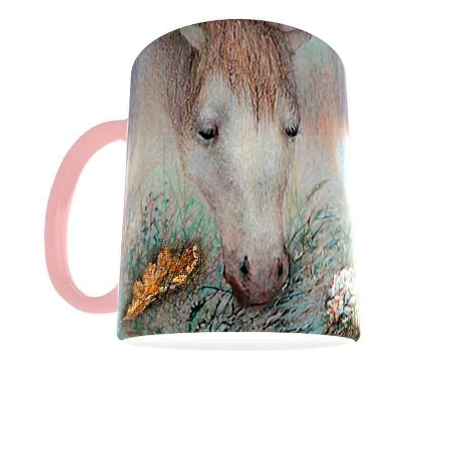 Розовая кружка премиум класса Ежик в тумане со светлячком, лошадь, дубовый лист и узелок, Авторский Коллекционный бокал ручной работы Очень милый и прекрасный, сделан с любовью для Вашей души 330 мл