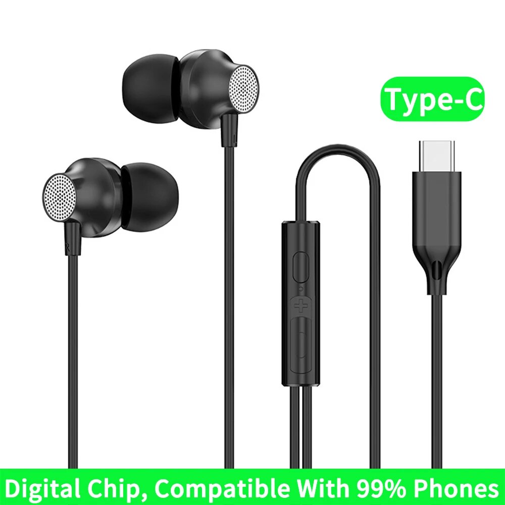 Type-C наушники проводные черные