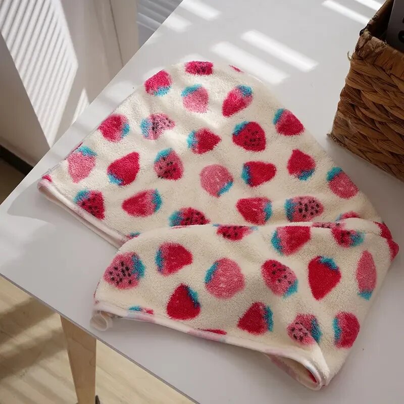 Полотенце из микрофибры с клубничным рисунком, Hair drying cap